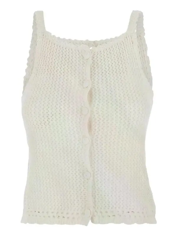 DUNST Open-knit Scalloped-edge Top - Neutrals