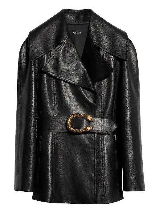 Gucci Soft Grainy Leather Trench - Black