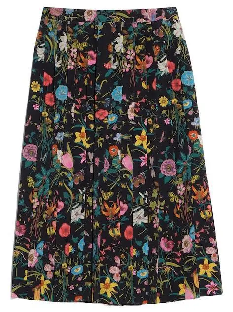 Gucci Printed Silk Midi Skirt - Black