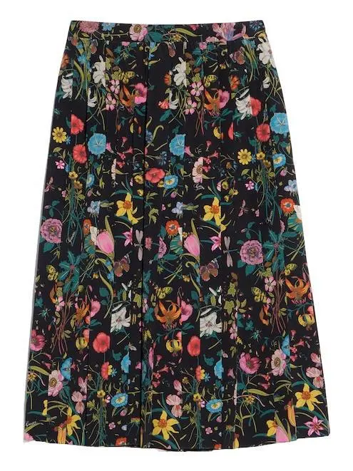 Gucci Printed Silk Midi Skirt - Black
