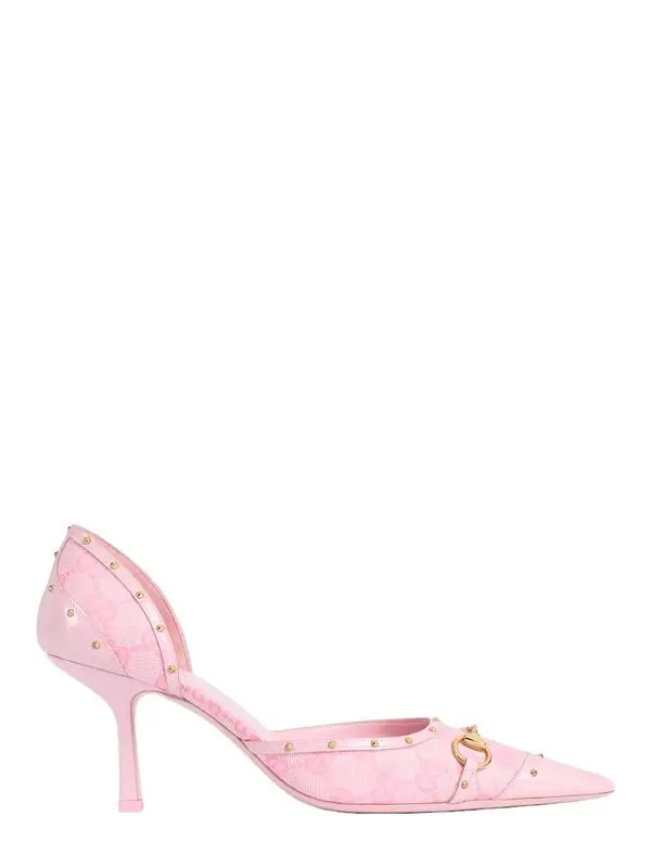 Gucci Gg Canvas Savoy Pumps With Horsebit Hardware - Pink