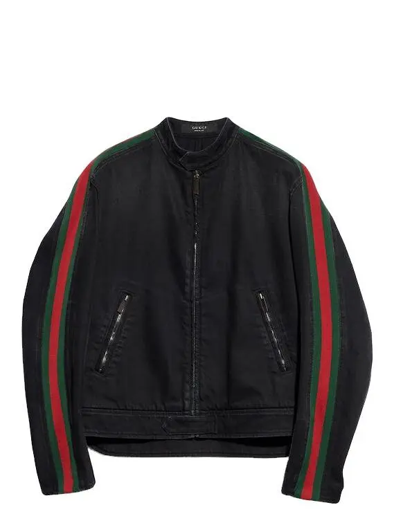 Gucci Cotton Denim Biker Jacket With Web - Black