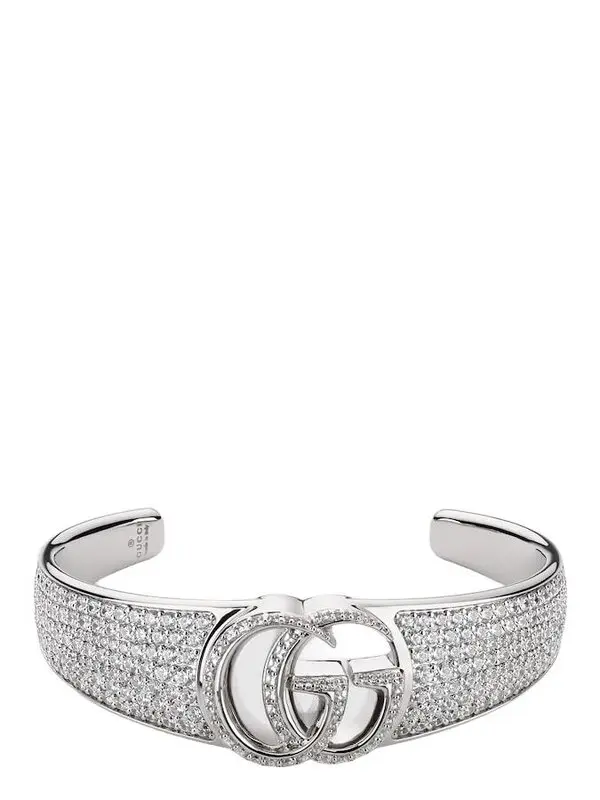 Gucci Gg Marmont Crystal Cuff Bracelet - Silver-toned Metal