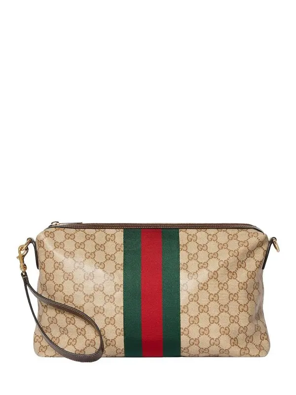 Gucci Medium Gg Crossbody Bag With Web - Beige