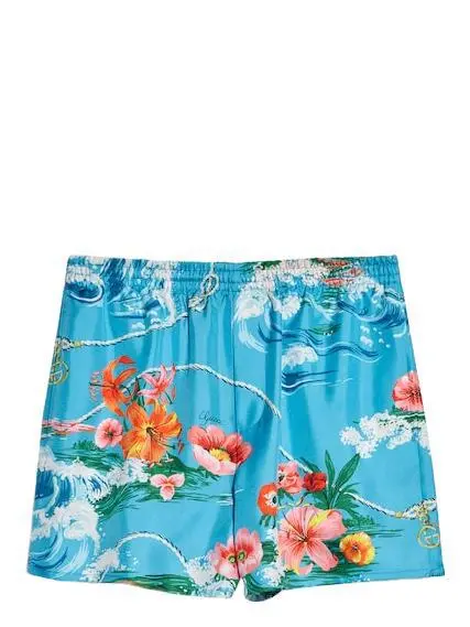 Gucci Printed Silk Twill Shorts - Blue