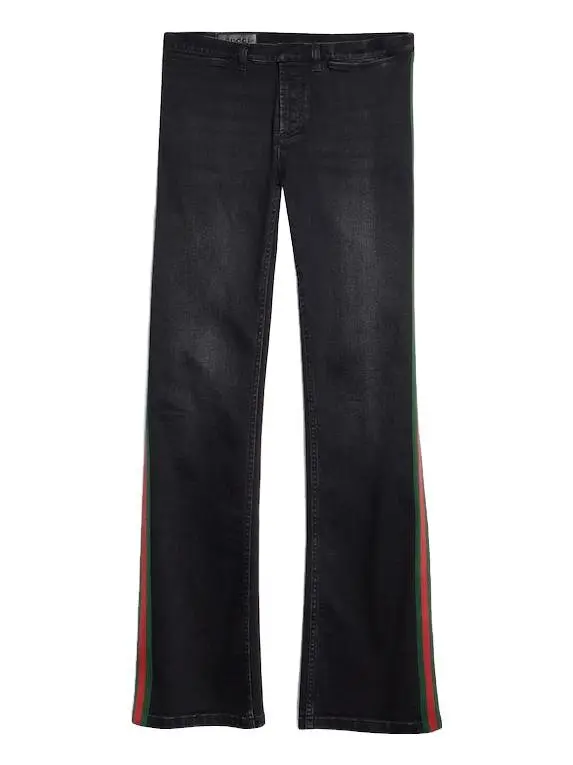 Gucci Cotton Denim Pants With Web - Black