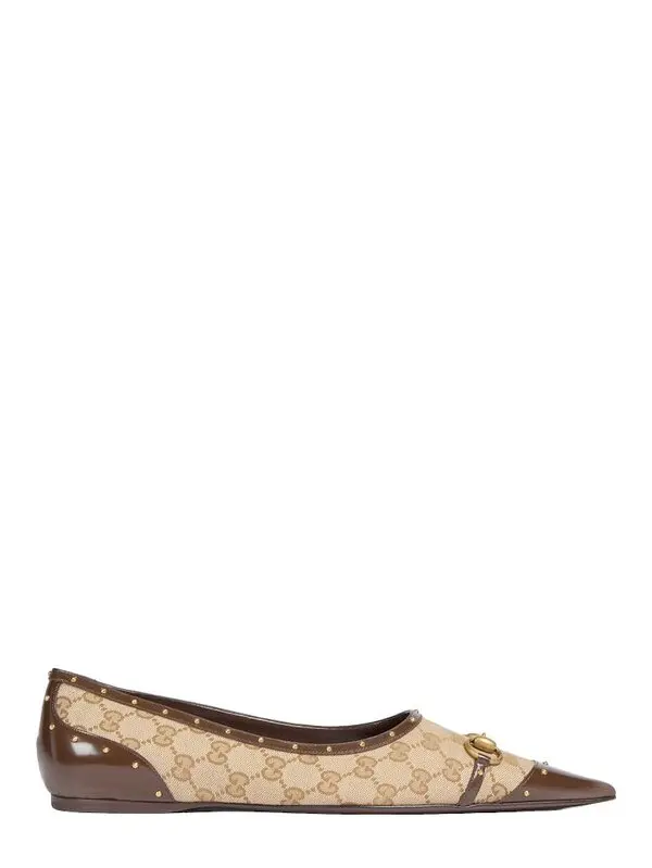 Gucci Studded Gg Canvas Point-toe Loafers - Beige