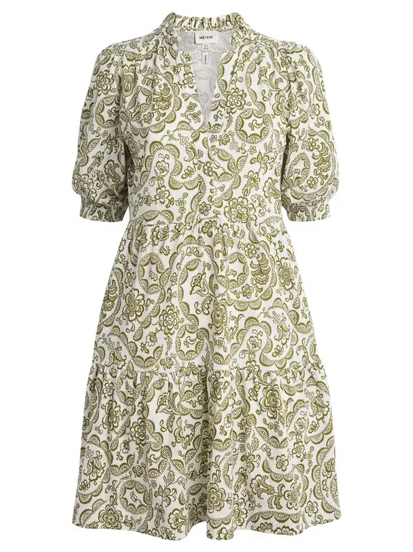 ME+EM Floral Paisley Tiered Mini Dress - Green