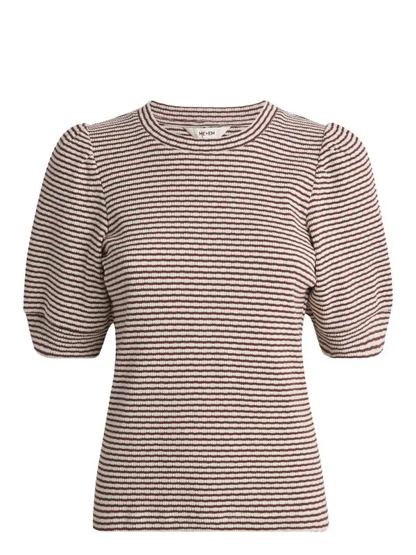 ME+EM Knitted Cotton Puff-sleeve T-shirt - Brown