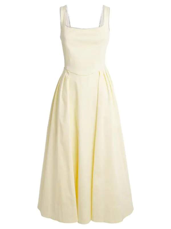 Maje Stretch-cotton Rhinestone-trim Midi Dress - Yellow