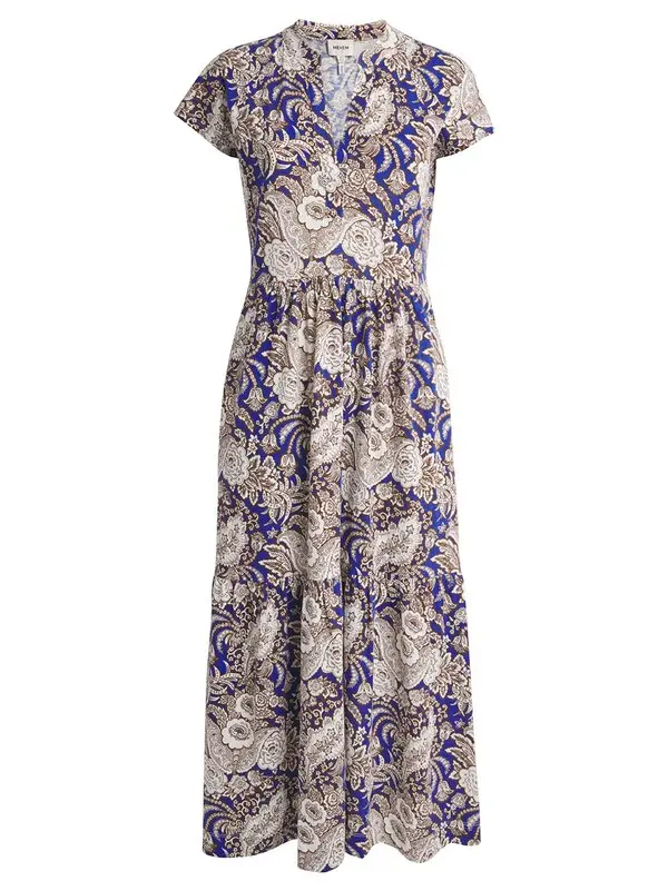 ME+EM Organic Cotton Printed Midi Dress - Blue
