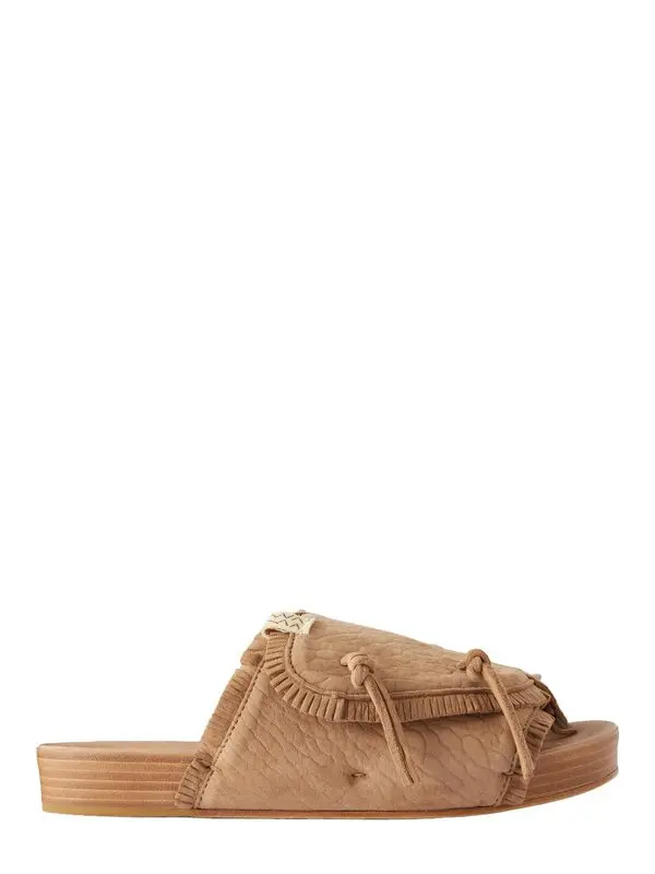 Visvim Christo Shaman Folk Suede Slides - Neutrals