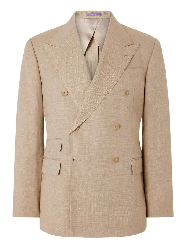 Ralph Lauren Purple Label Double-breasted Linen, Cotton And Silk-blend Suit Jacket - Neutrals