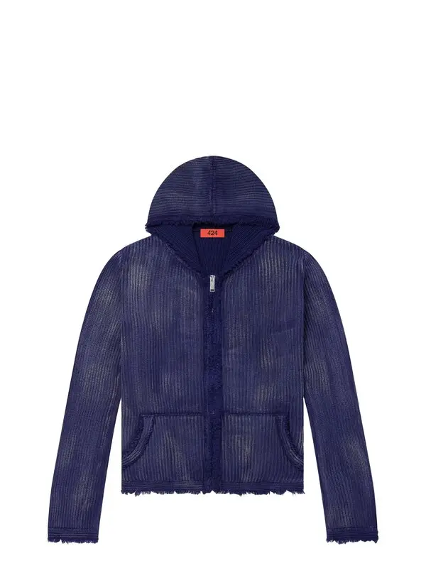 424 Knitted Cotton Zip-up Hoodie - Navy