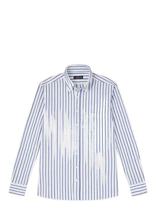 J. MUESER Button-down Collar Striped Cotton-seersucker Shirt - Blue