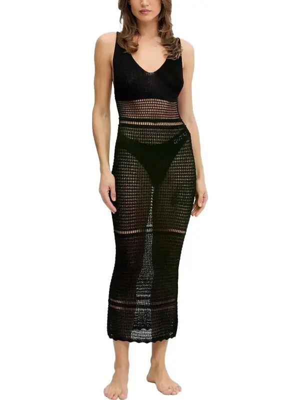 Guess Crochet V-neck Midi Dress - Black