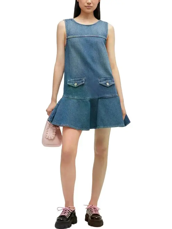 GANNI Mini Dress With Ruffled Hem - Blue