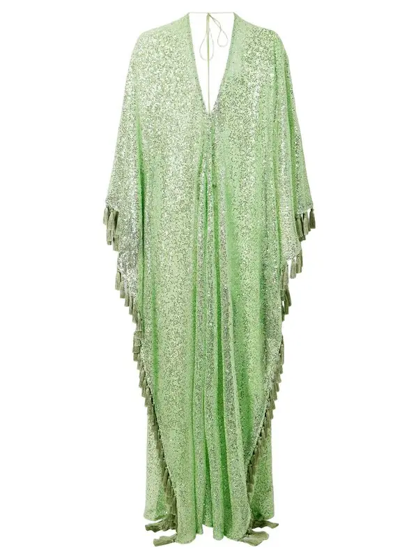 TALLER MARMO Sequined Fringed Gown - Green