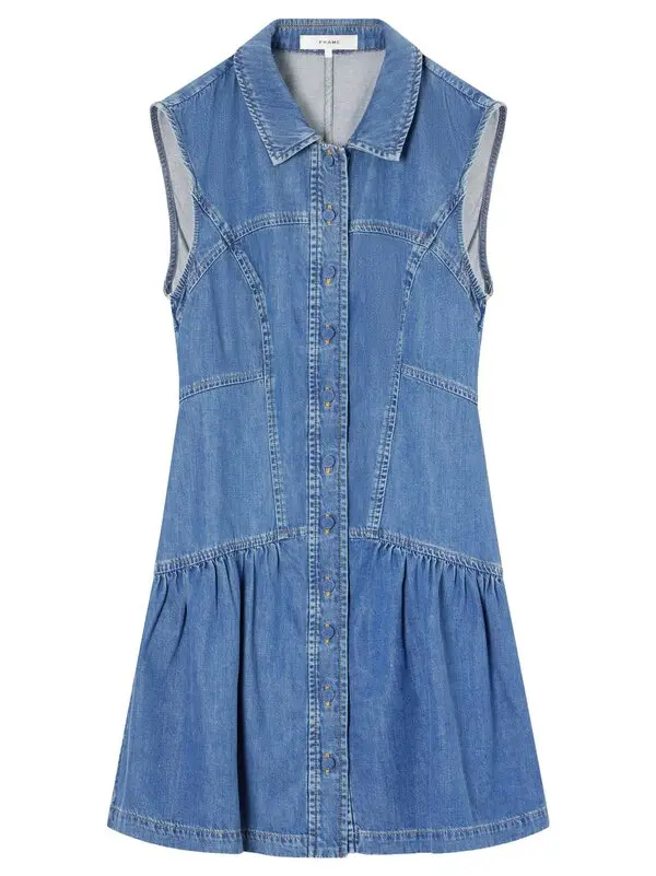 FRAME Paneled Denim Mini Dress - Blue