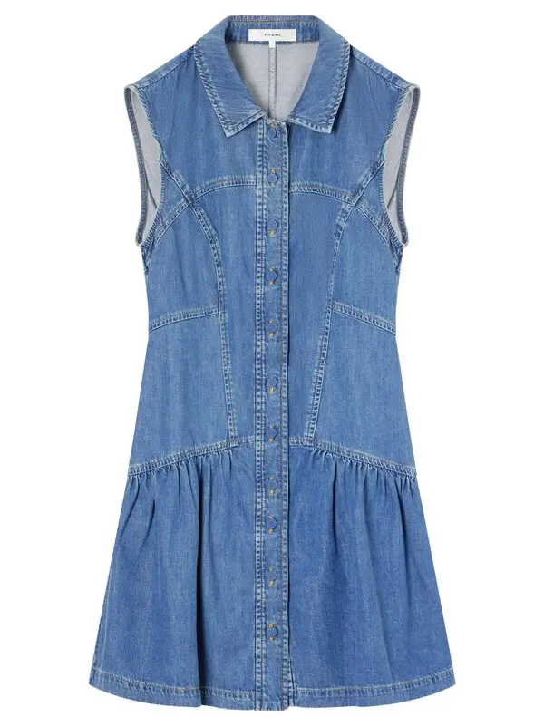 FRAME Paneled Denim Mini Dress - Mid Denim