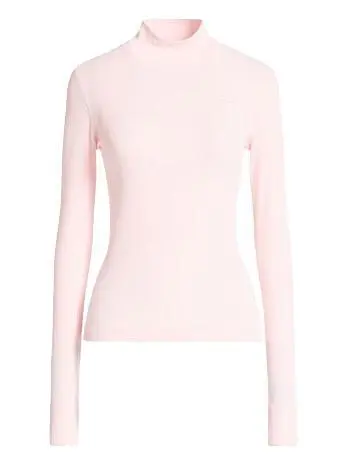 GANNI Long Sleeve Turtleneck With Embroidered Logo - Pink
