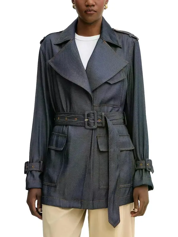 Guess Belted Denim Trench Coat - Blue