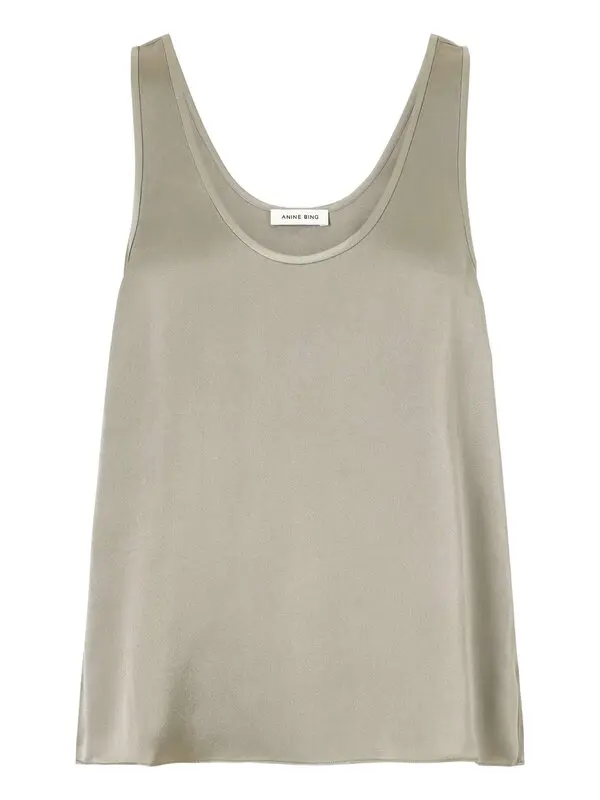 ANINE BING Lea Silk Tank - Gray Green