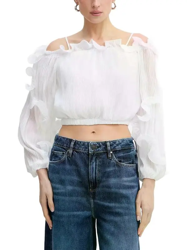 Guess Ruffled-trim Off-shoulder Top - White
