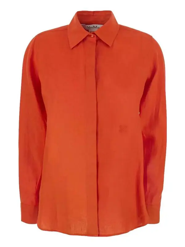 Max Mara Falas Embroidered-logo Linen Shirt - Orange