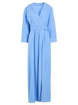 120% Lino Maxi Light Linen Dress - Blue