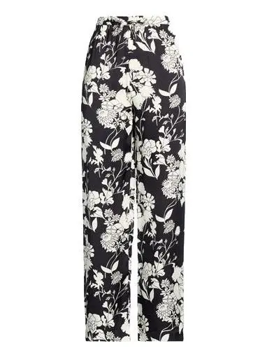 Maje Floral Print Satin Pajama Pants - Black