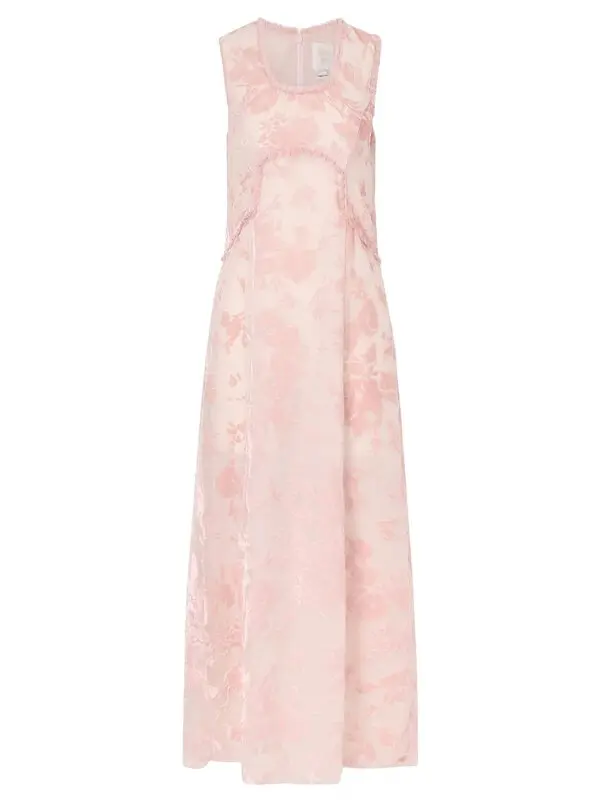 Anna Sui Floral Devoré-velvet Satin Midi Dress - Pink