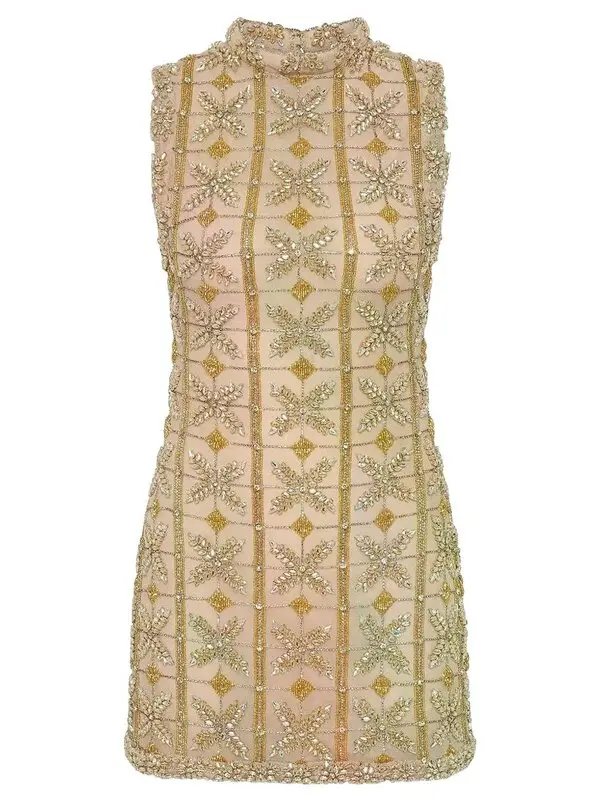 Rachel Gilbert Iris Beaded Mini Dress - Neutrals