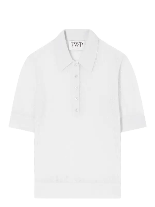 TWP Open-knit Cashmere Polo Shirt With Contrast Trim - Blue