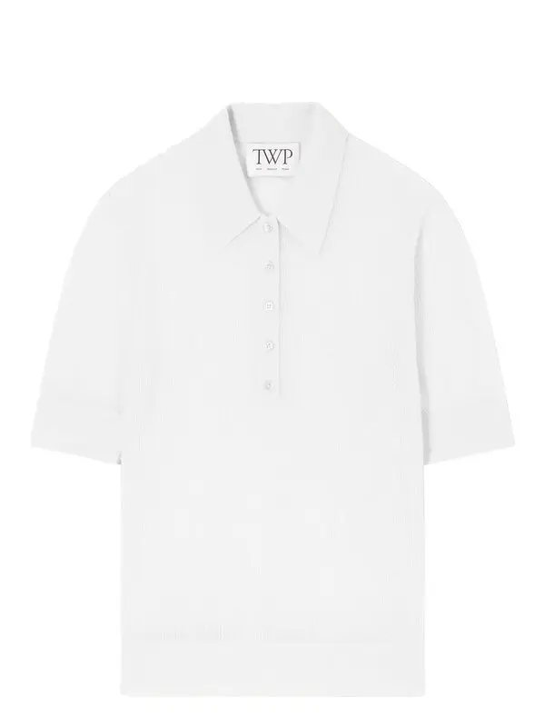 TWP Open-knit Cashmere Polo Shirt - Light Blue