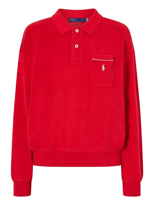 Polo Ralph Lauren Embroidered Cotton-blend Terry Polo Sweater - Red