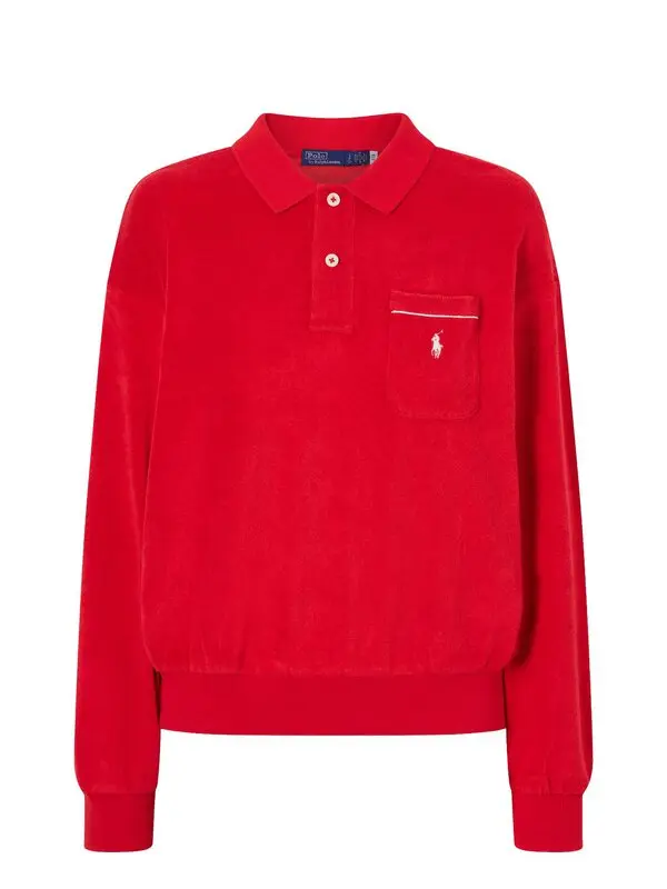 Polo Ralph Lauren Embroidered Cotton-blend Terry Polo Sweater - Red