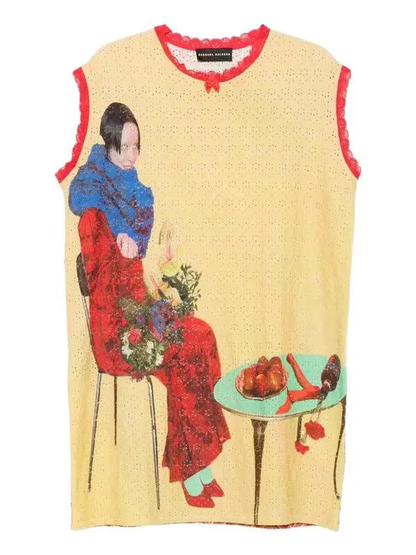 BARBARA BOLOGNA Pointelle-knit Graphic-print T-shirt - Red
