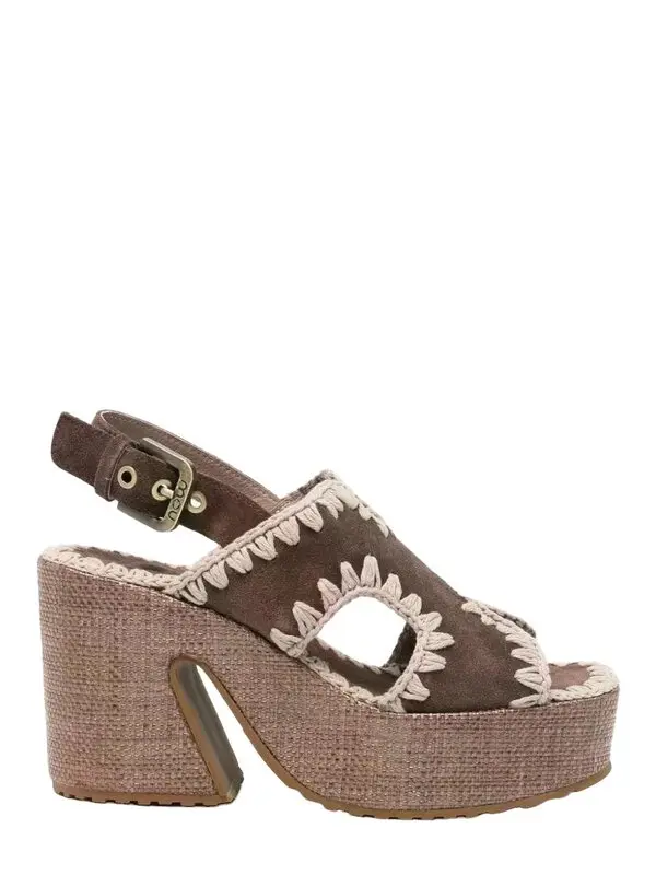 Mou Crochet-trim Leather Platform Sandals - Brown
