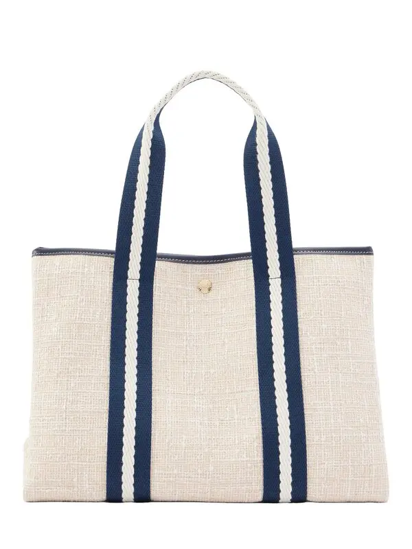 Rue De Verneuil Traversée Medium Leather And Webbing-trimmed Tweed Tote - Blue