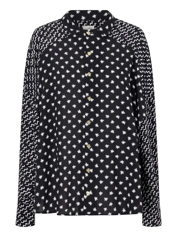 DONDE ESTEBAN Estrellitas Y Olas Printed Satin Shirt - Black