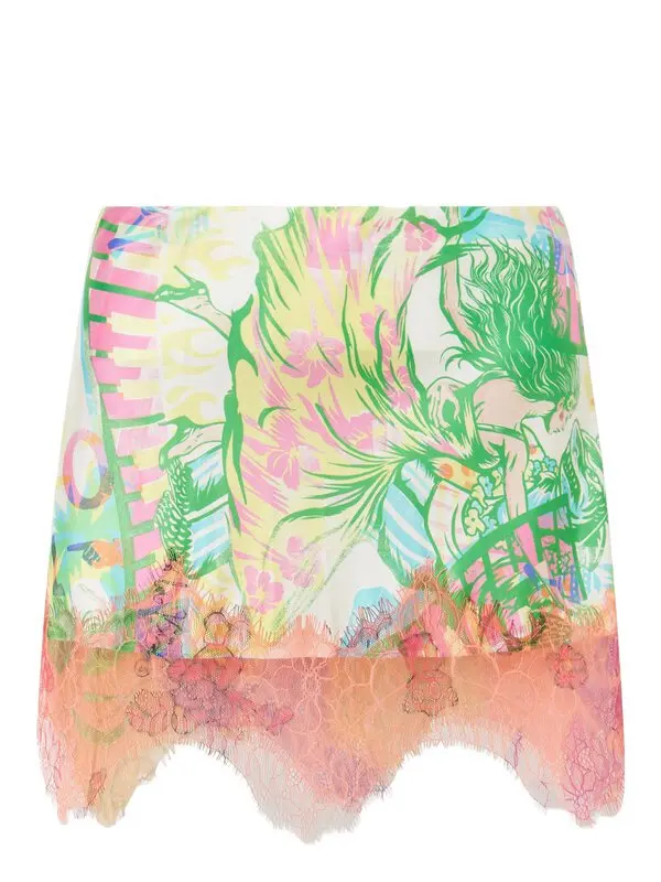 DONDE ESTEBAN Sonido Bestial Lace-trimmed Mini Skirt - Multi