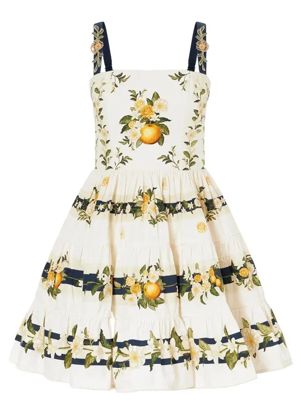 Agua Bendita Floral-printed Cotton Mini Dress - Neutrals