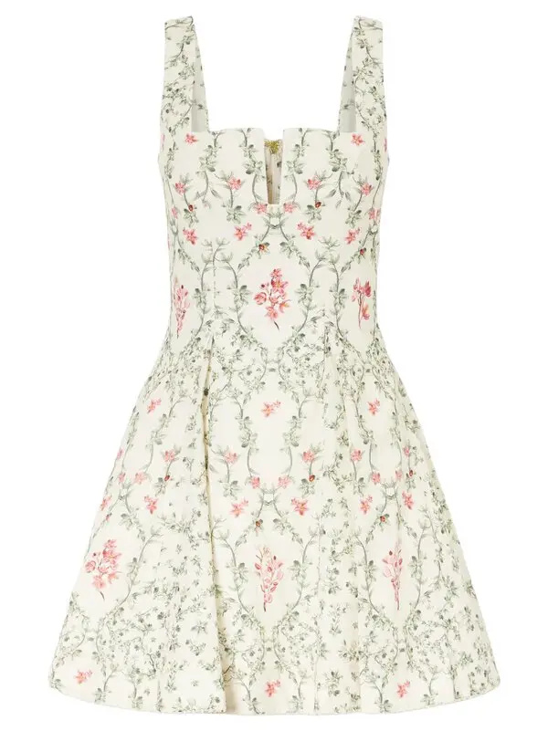 Agua Bendita Tiered Floral-print Mini Dress - Neutrals