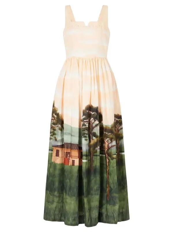 Agua Bendita Jaspe Paraiso" Printed Linen Maxi Dress - Multi