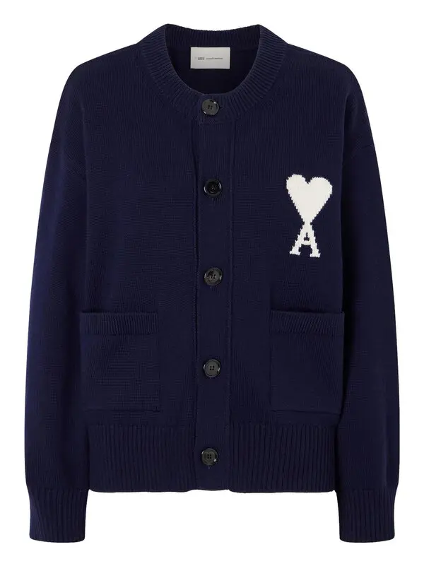 AMI Paris Logo-embroidered Cardigan - Blue