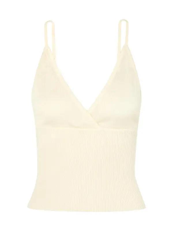 DEIJI STUDIOS Ribbed Linen Cropped Wrap Top - Neutrals