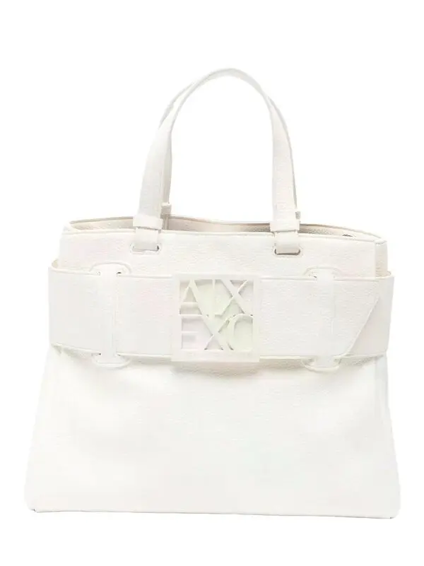 Armani Exchange Logo-plaque Pebbled Leather Tote Bag - White