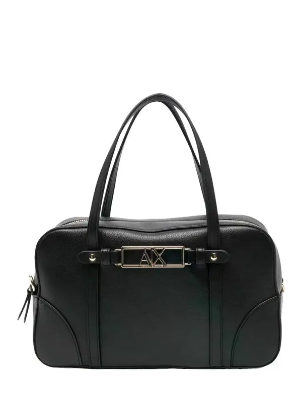 Armani Exchange Leather Tote Bag With Logo Plaque - Black