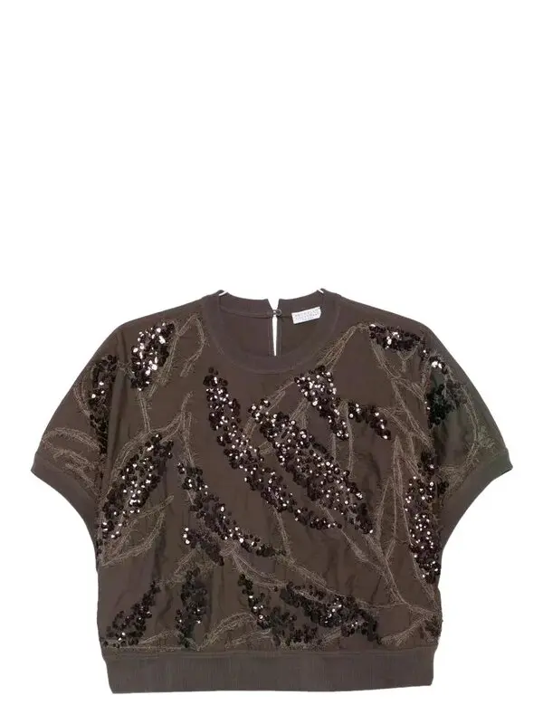 Brunello Cucinelli Sequin-embellished Embroidered Top - Brown